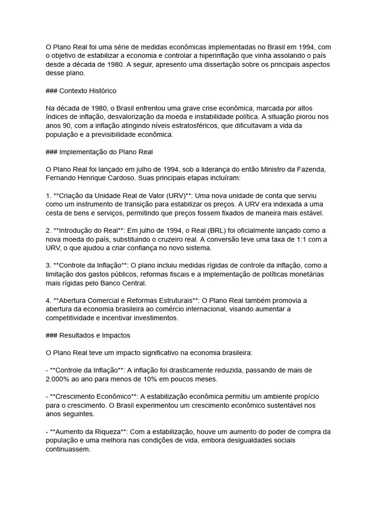 Impactos e Desafios do Plano Real | PDF | Inflação | Economia