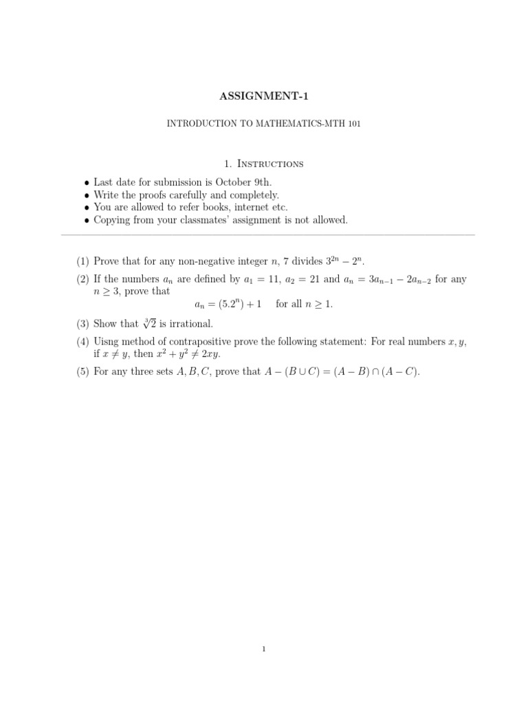 Assignment 1 Mathematics | PDF