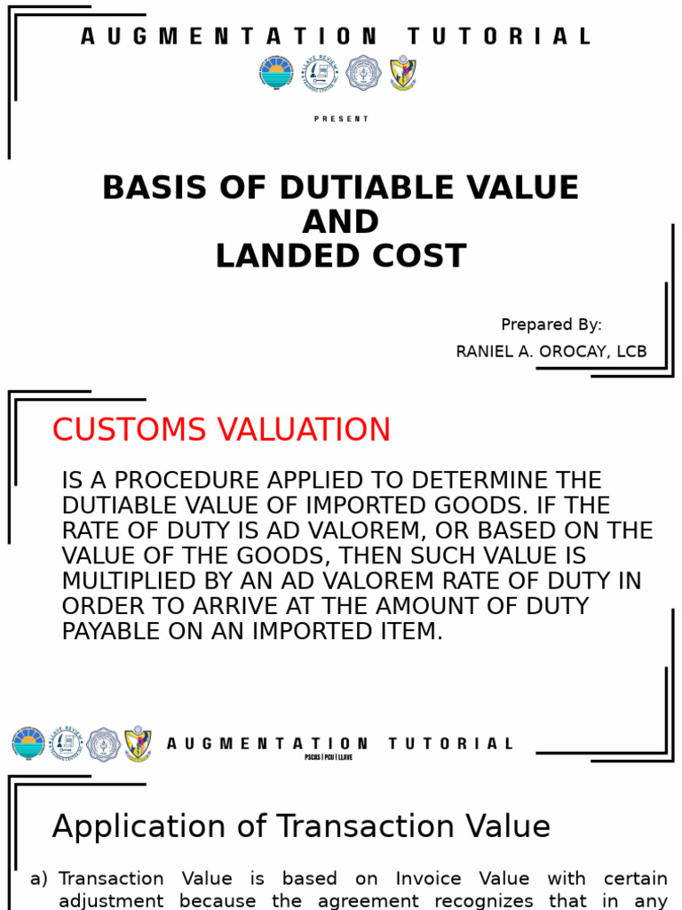 AUGMENTATION (Dutiable Value and Landed Cost) | PDF | Freight Transport ...