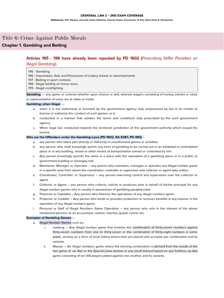 Crim 2-Midterms-Title6-10-Notes Atty Mamburam | PDF | Obscenity | Crimes