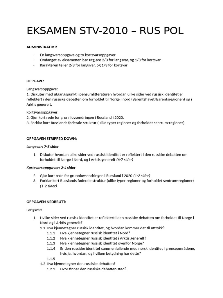 ARBEIDSDOKUMENT STV-2010 EKSAMEN | PDF