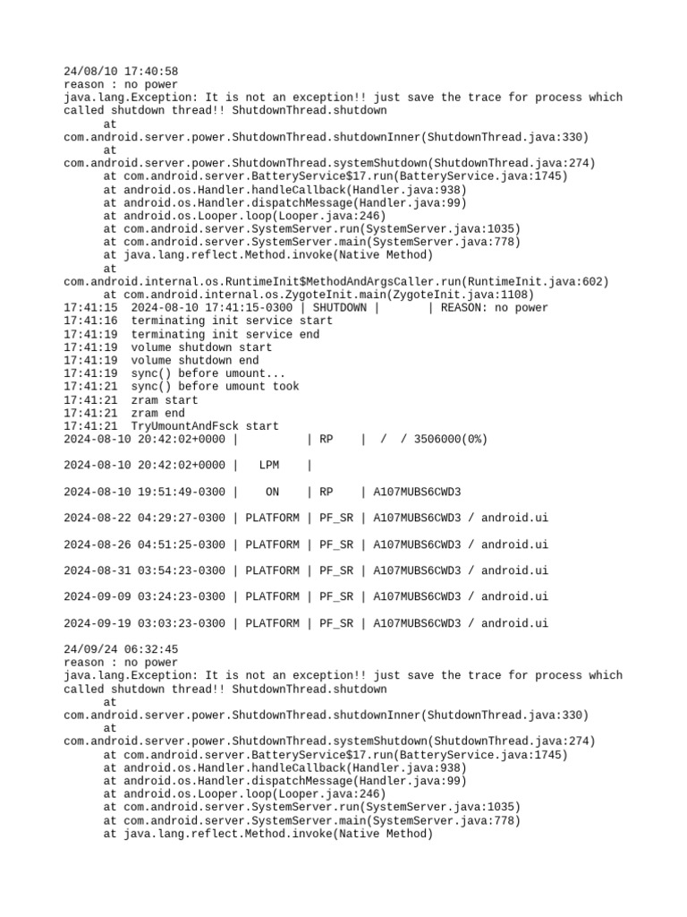 Android System Shutdown Logs | PDF | Java (Programming Language) | Oracle Acquisitions