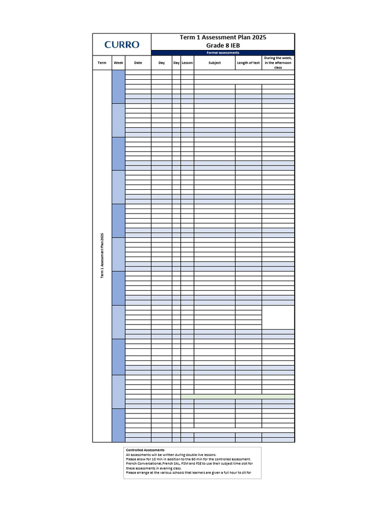 Curro Choice IEB Assessment Plan Term 1 Final | PDF