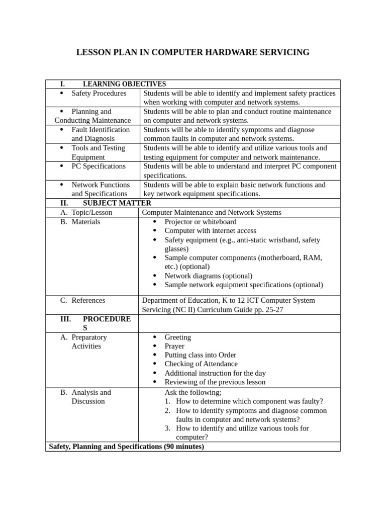Computer Maintenance Lesson Plan | PDF | Computer Network | Area
