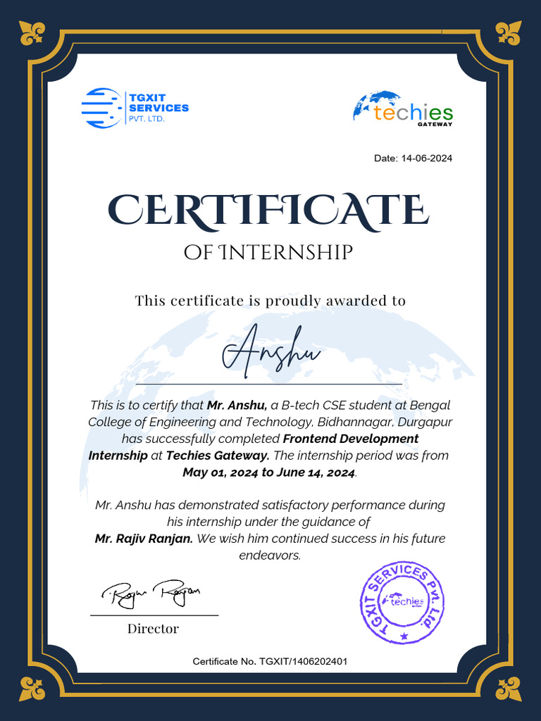 Frontend Development Internship Certificate | PDF