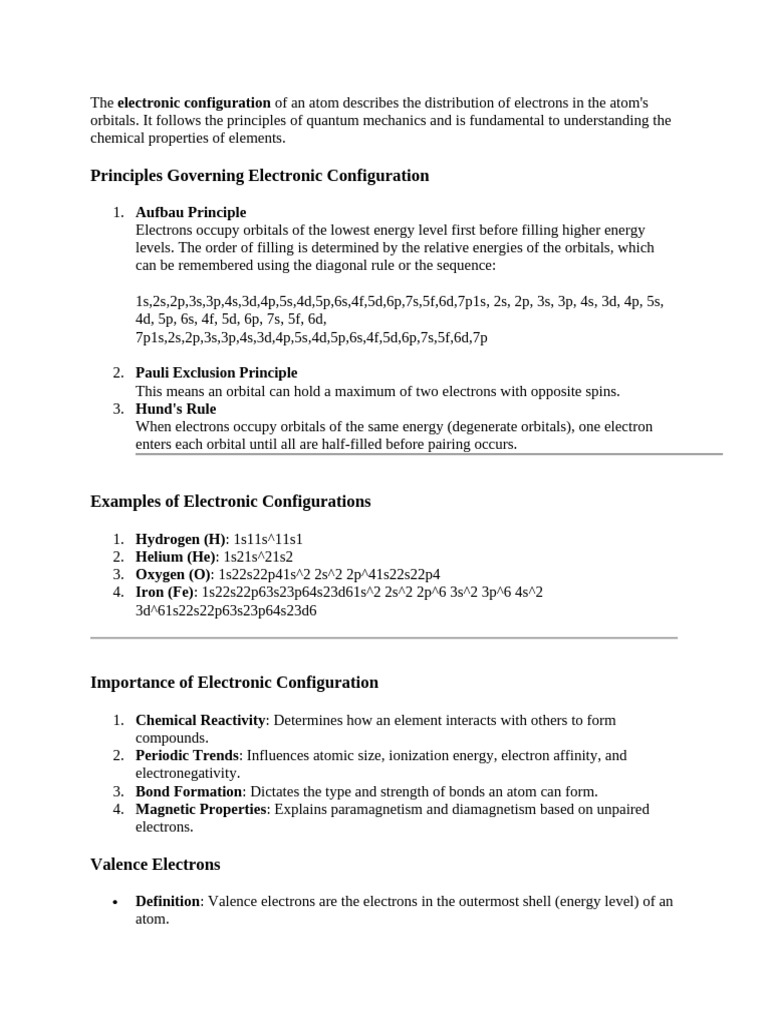 The Electronic Configuration | PDF | Electron Configuration | Atomic ...