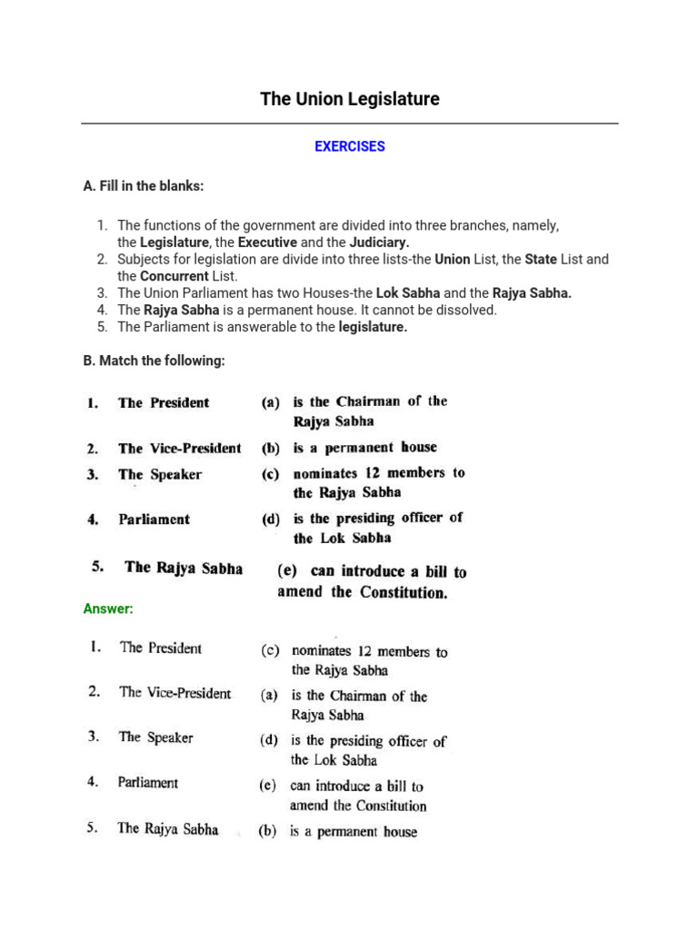 Understanding the Union Legislature | PDF | Government Of India ...