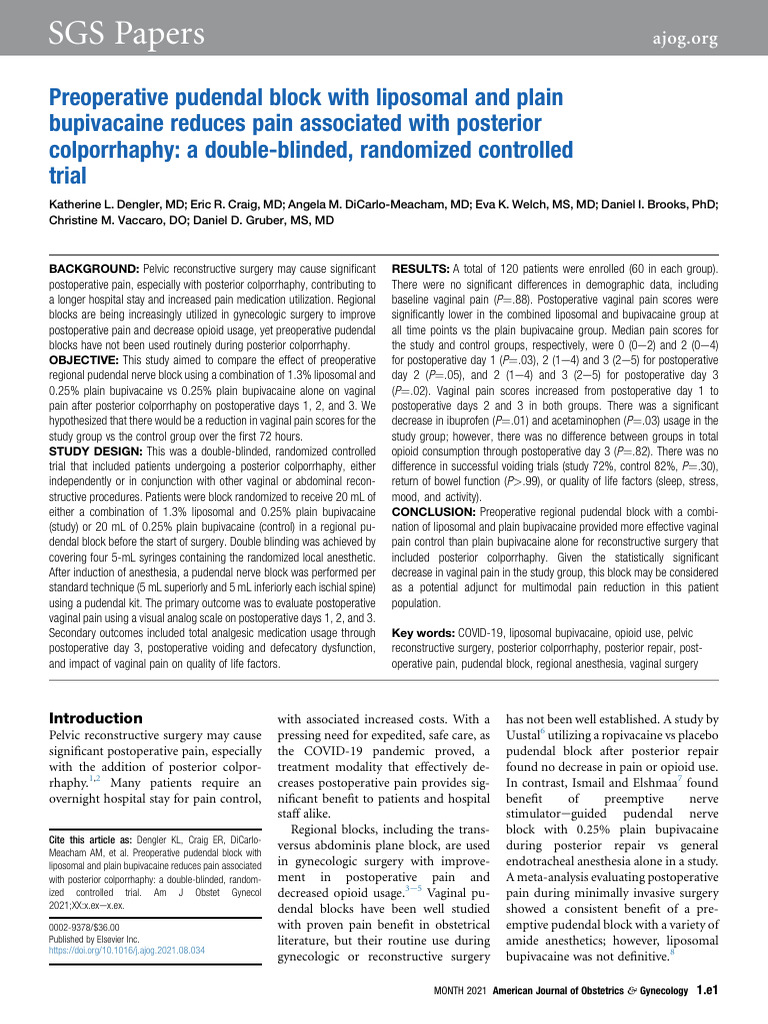 2021-American Journal of Obstetrics and -Preoperative Pudendal Block ...