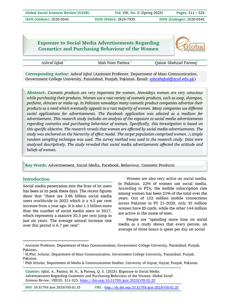 Exposure To Social Media Advertisements Regarding | PDF | Advertising ...