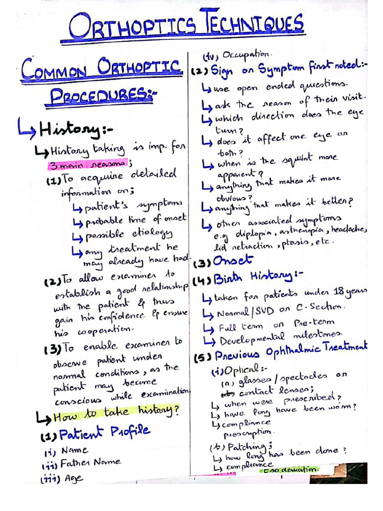 Common Orthoptics Procedures | PDF