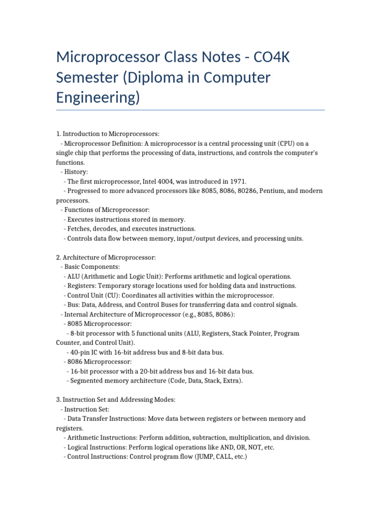 Microprocessor Class Notes CO4K Semester | PDF | Central Processing ...