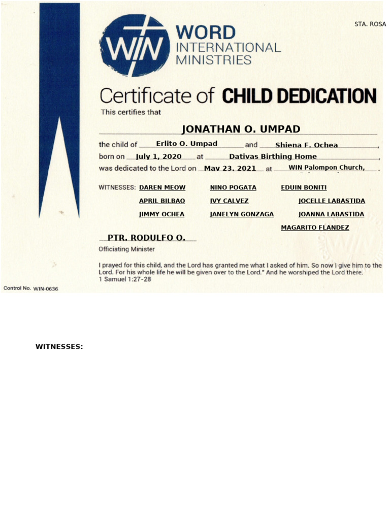 Jr's Child Dedication | PDF
