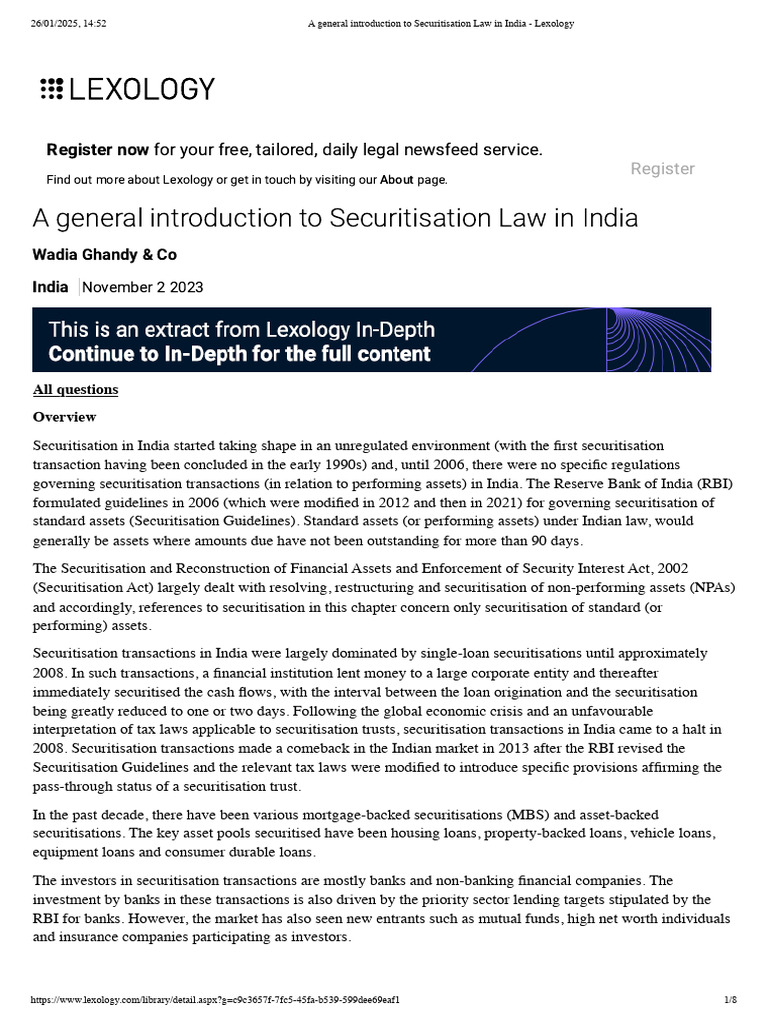 A General Introduction To Securitisation Law in India - Lexology | PDF ...