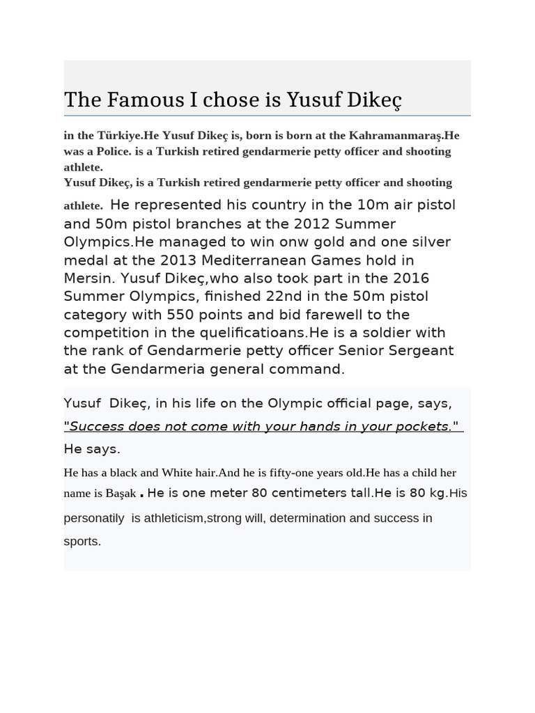 Biography of Yusuf Dikeç: Olympian Shooter | PDF