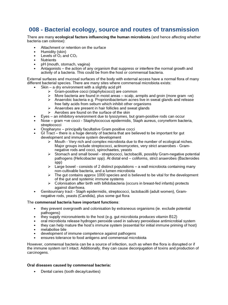 008 - Bacterial Ecology, Source and Routes of Transmission | PDF ...