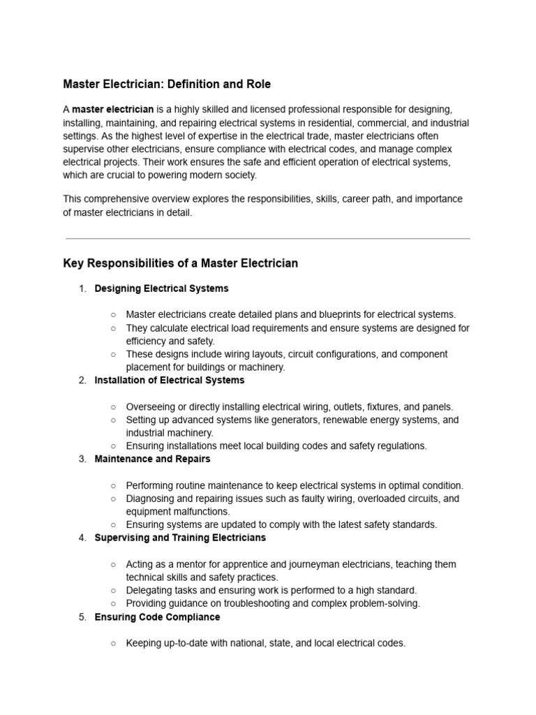 MASTER ELECTRICIAN | PDF | Electrician | Journeyman