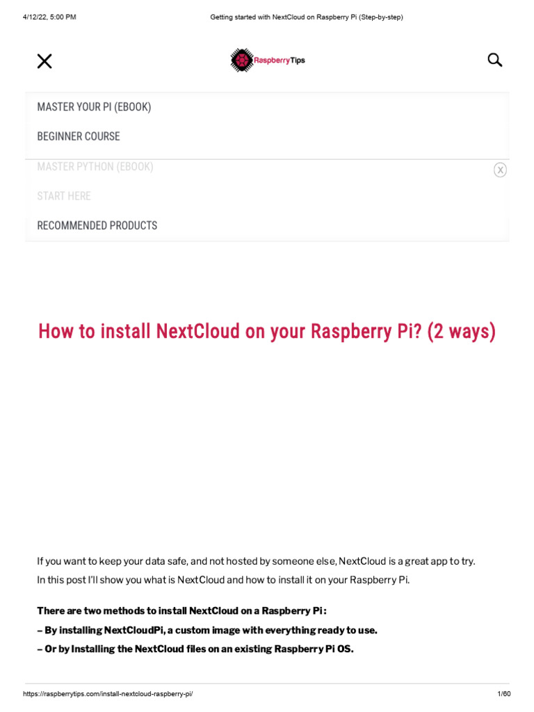 Getting Started With NextCloud On Raspberry Pi (Step-By-Step) | PDF | Mobile App | Computer ...