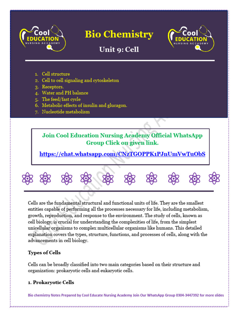 Biochemistry Unit 09 Notes Prepared by Cool Education Nurisng Academy ...