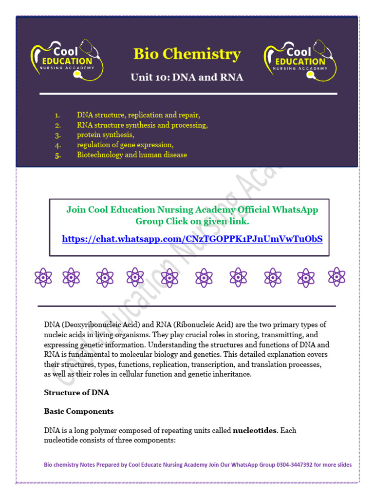 Biochemistry Unit 10 Notes Prepared by Cool Education Nurisng Academy ...