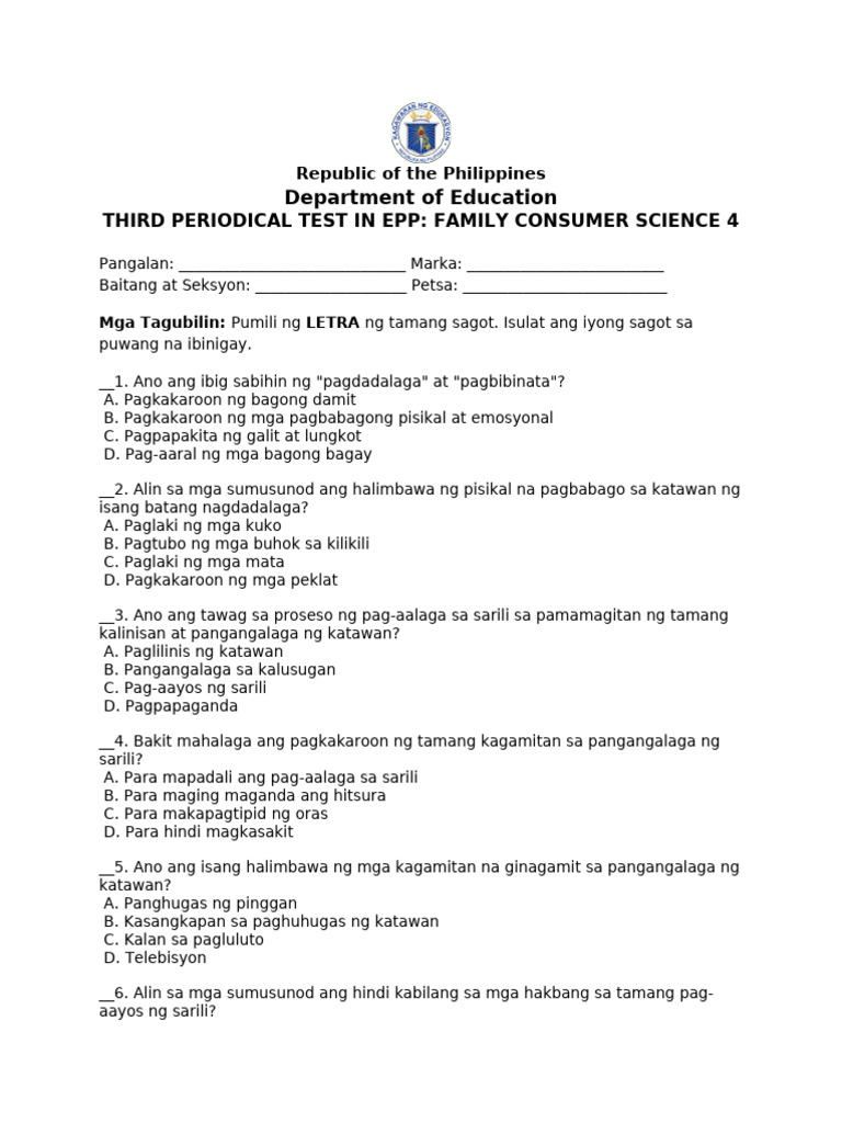 PT - G4 Matatag Epp-Family Consumer Science 4 - Q3 V3 | PDF