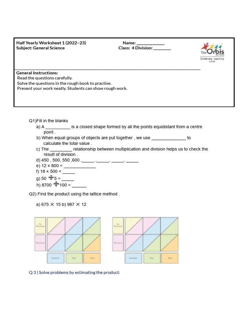 Class 4 General Science Worksheet 2022-23 | PDF | Mathematics