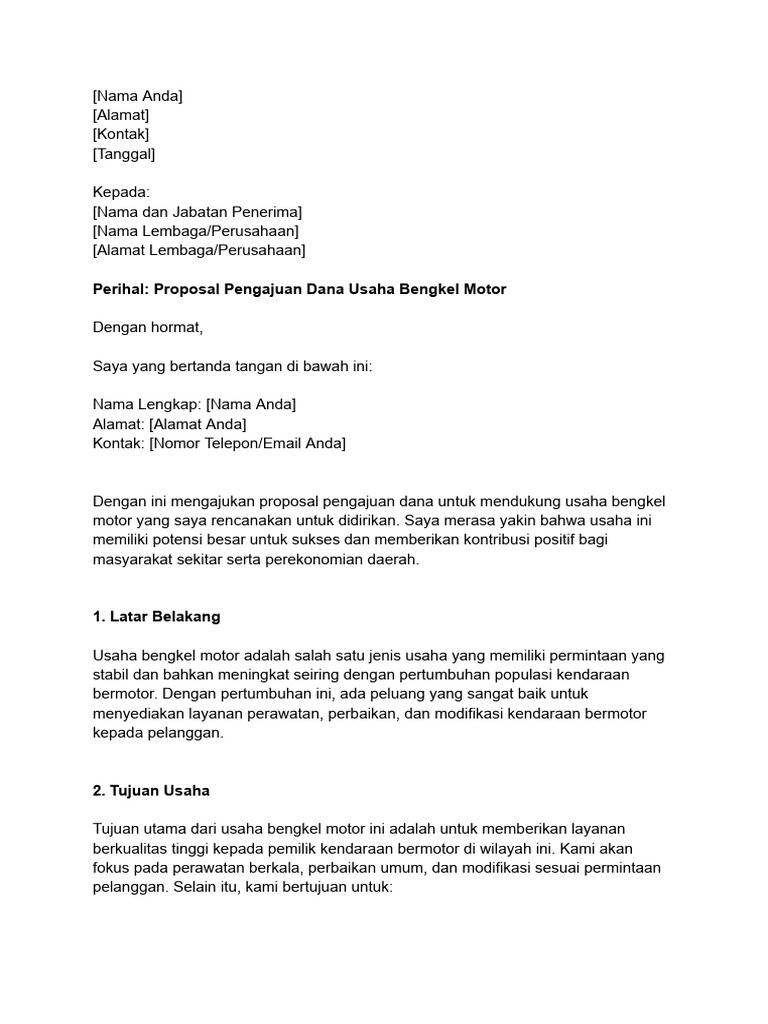 Proposal Usaha Bengkel Motor | PDF