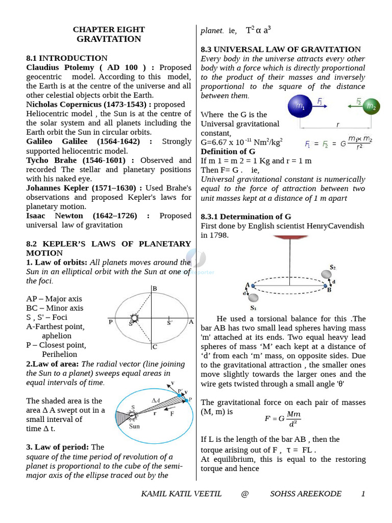 HSSRPTR Chapter 8 Notes Gravitation | PDF | Newton's Law Of Universal ...