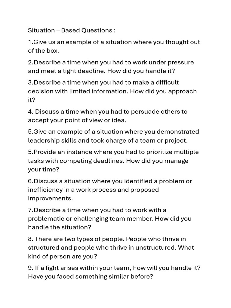 Situation Based Questions-1 | PDF