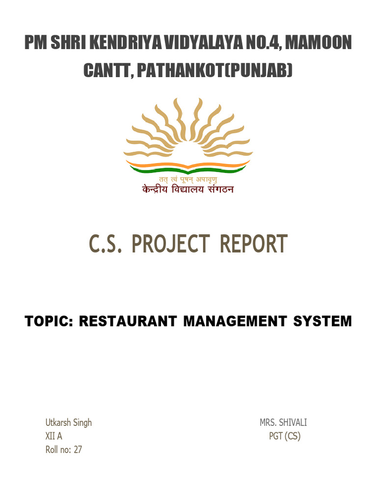 Class 12 Cs Project - Restaurant Management System | PDF | Computing
