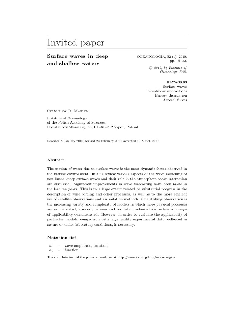 Surface Waves in Deep and Shallow W | PDF | Waves | Spectral Density