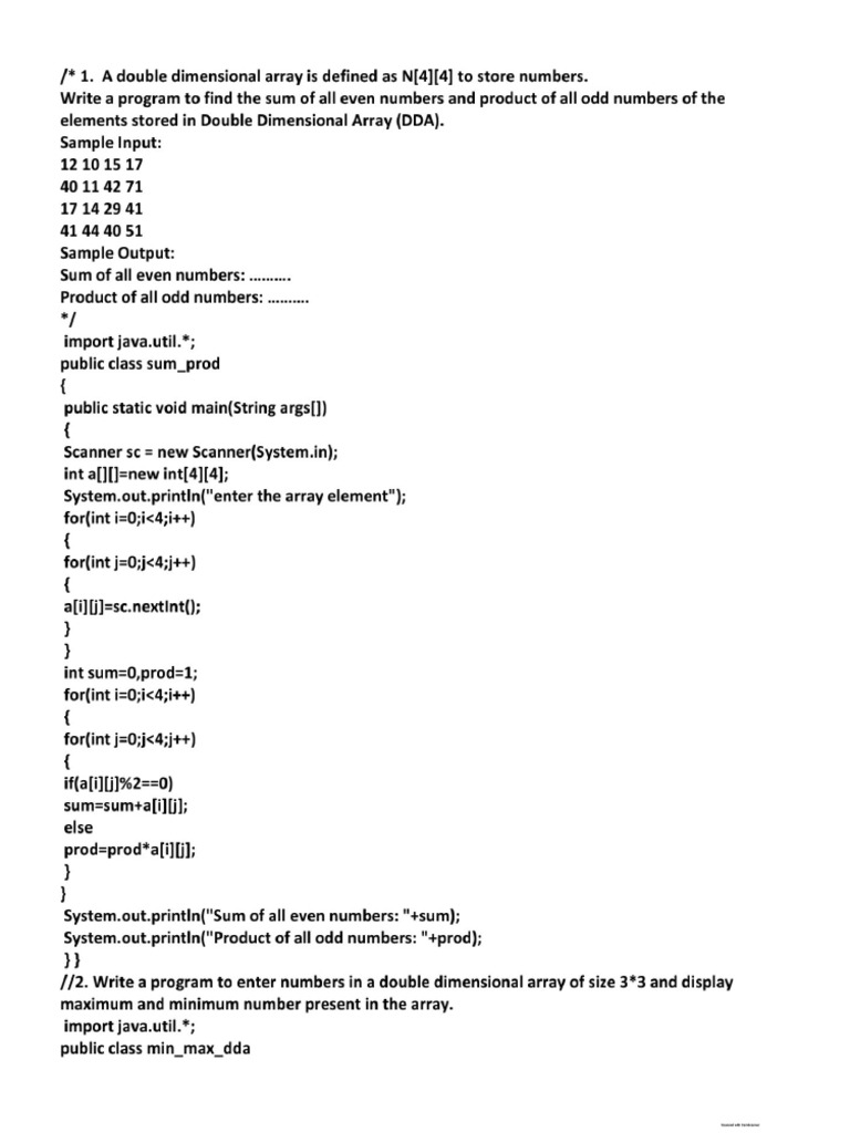 Double Dimensional Array for Practice | PDF