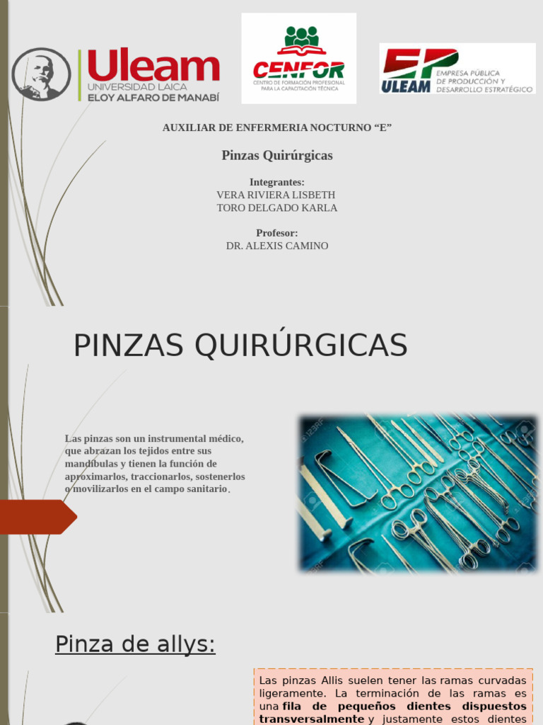 Tipos de Pinzas Quirúrgicas y Usos | PDF | Cirugía | tijeras