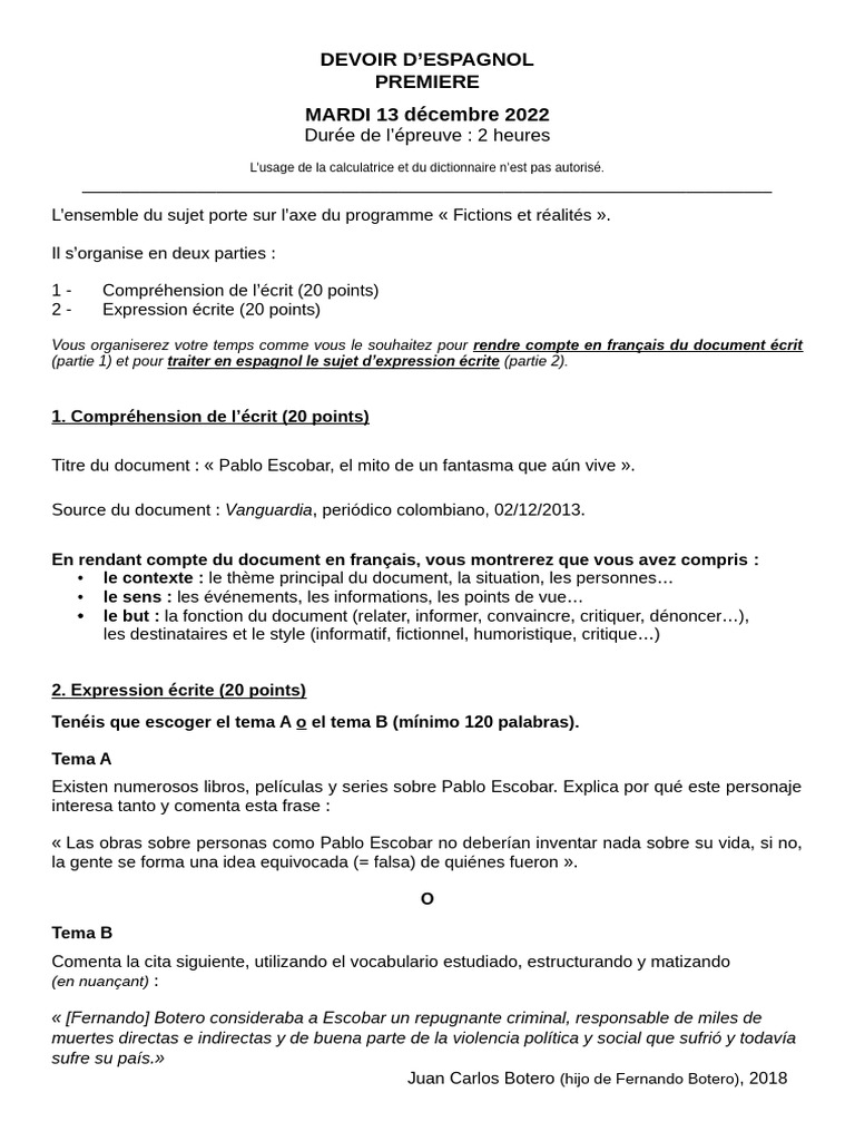 Devoir Commun 2 | PDF