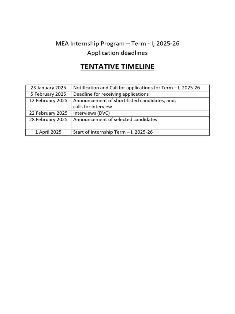 MEA Internship 2025-26 Term I Timeline | PDF