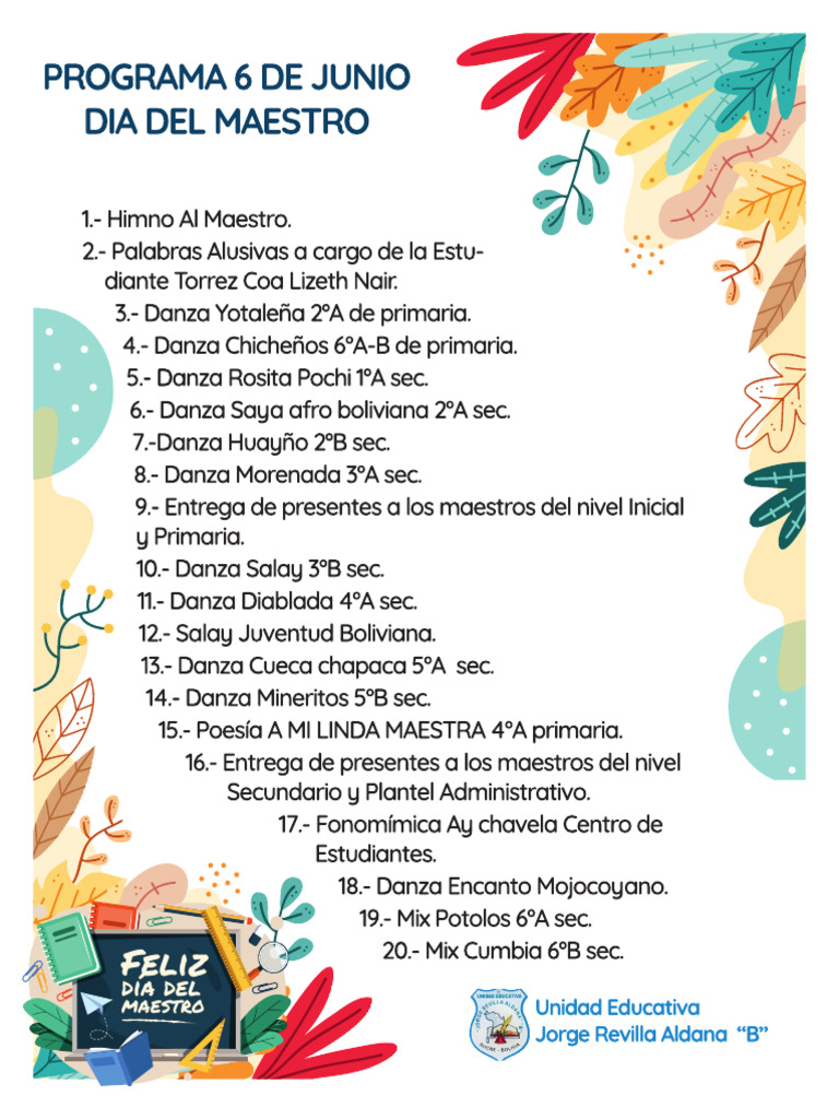 PROGRAMA DIA DEL MAESTRO anverso y reverso CARTA | PDF