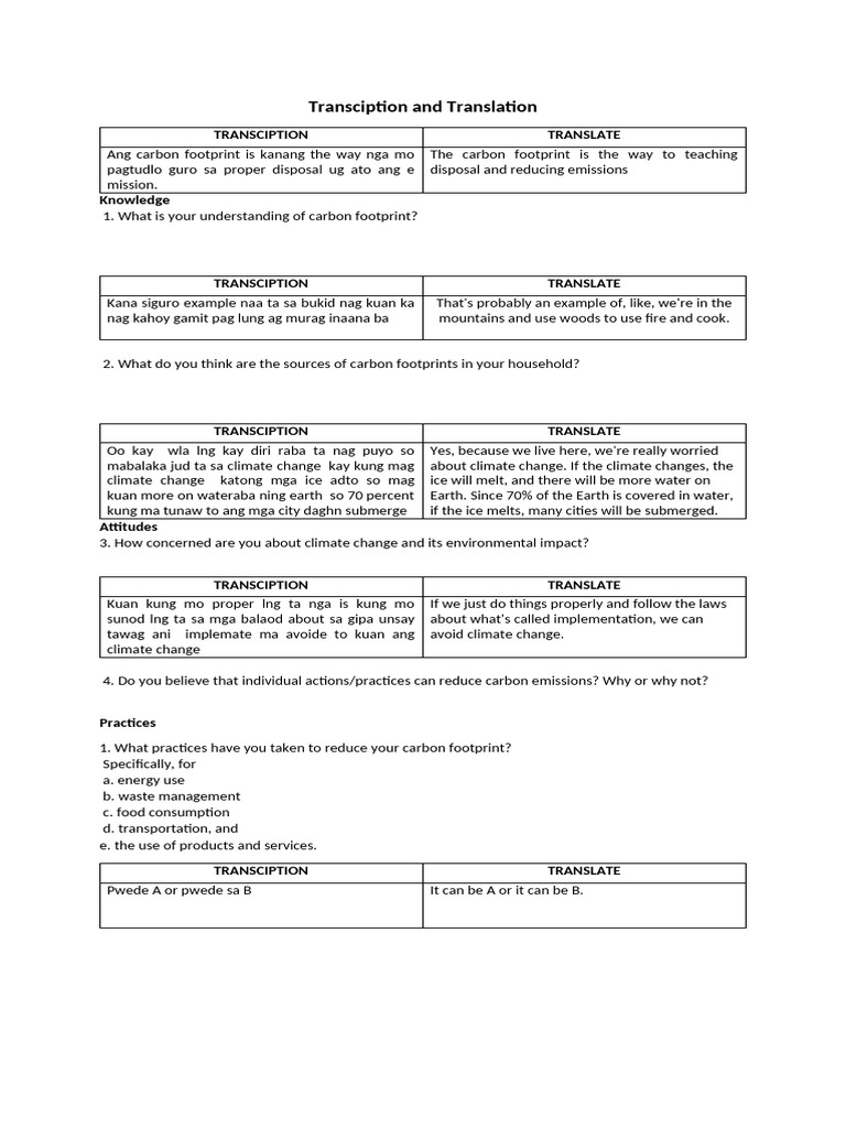 Transciption and Translation Respondent 1 | PDF | Carbon Footprint ...