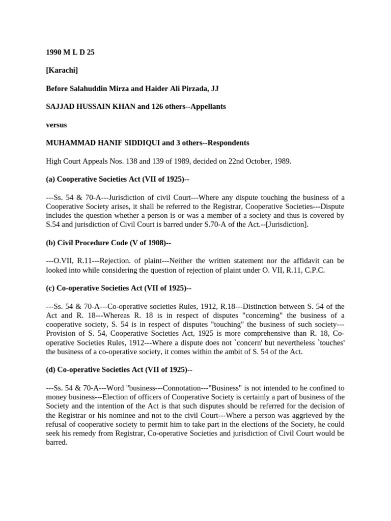 1990 M L D 25 - WS and Affidavit Cannot Be Looked Into While Deciding 711 | PDF | Lawsuit ...