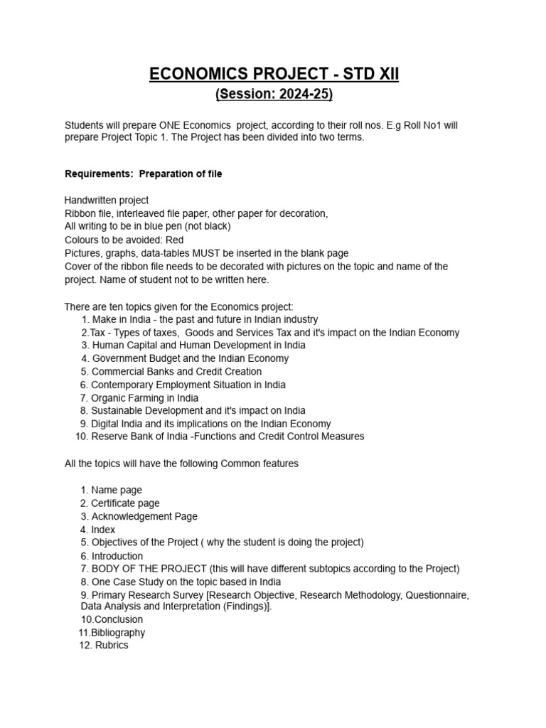 Economics Project Std Xii 2024 25 Pdf
