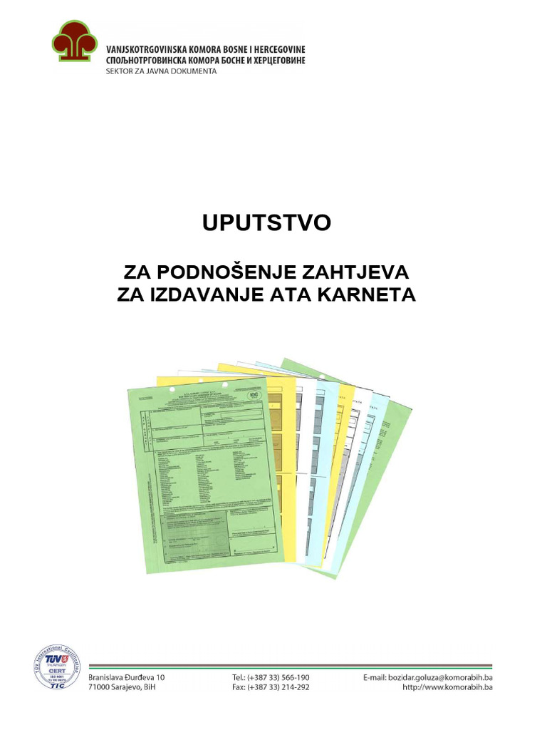 Uputstvo Za Podnosenje Zahtjeva Za Ata Karnet | PDF