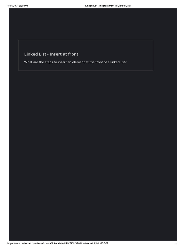 Linked List - Insert at Front in Linked Lists | PDF