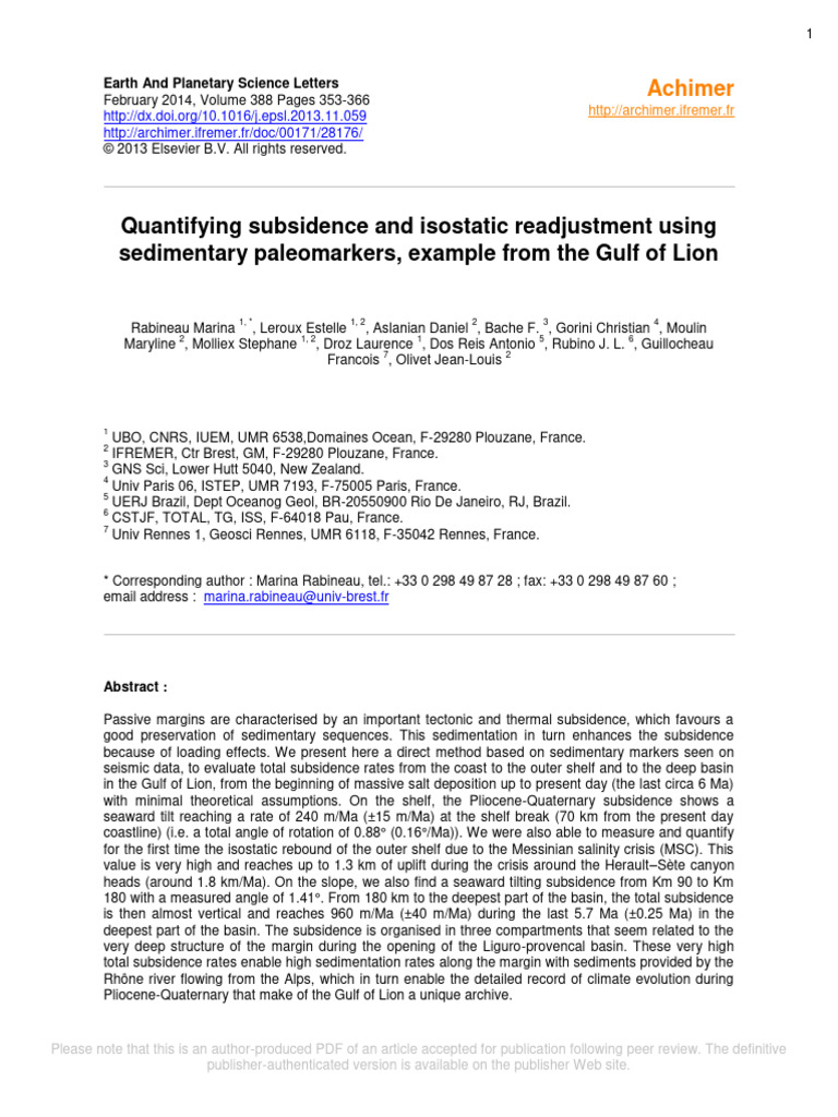 Quantifying Subsidence and Isostatic Rea-75097412 | PDF | Sedimentary ...
