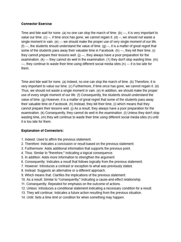 Connectors Exercise | PDF