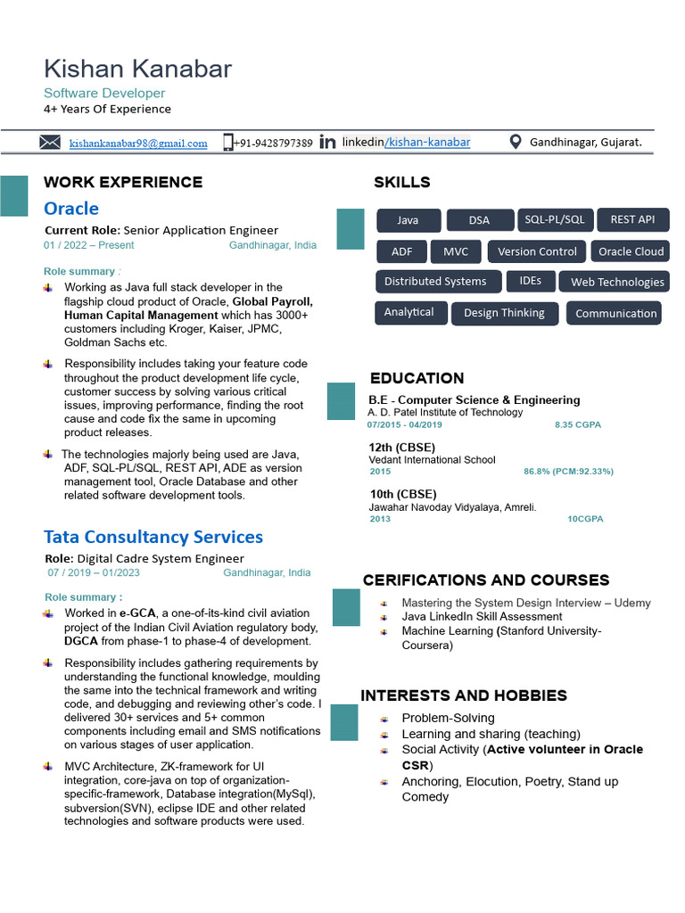 Resume - Kishan Kanabar Software Engineer - pdf-2 | PDF | Oracle Corporation | Software