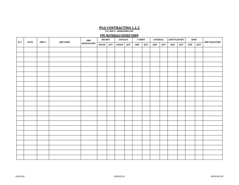 Ppe Issue Form | PDF