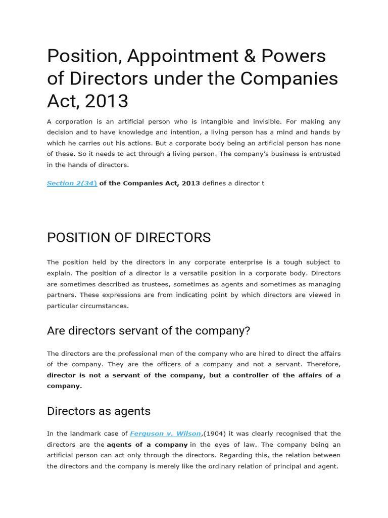 Appointment of Directors Under Companies Act | PDF | Trustee | Board Of ...