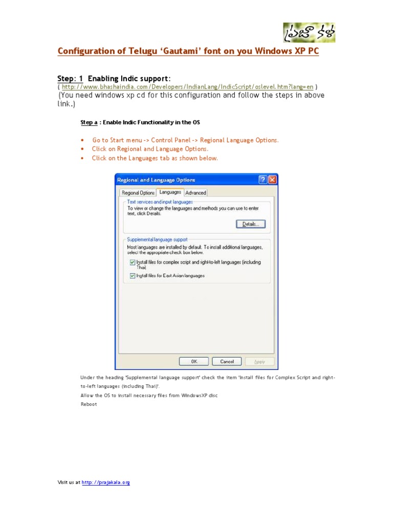 Configuring Gautami Font for Telugu Typing | PDF | Windows Xp ...