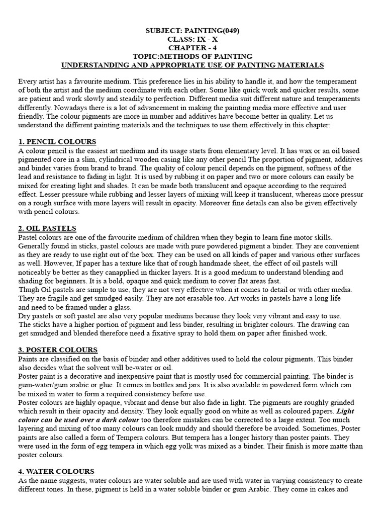 IX_X_METHODS OF PAINTING.docx | PDF | Pastel | Watercolor Painting