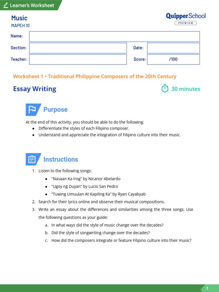 MU 10 Q3 06 Traditional Philippine Composers of The 20th Century SW1 | PDF | Learning | Human ...