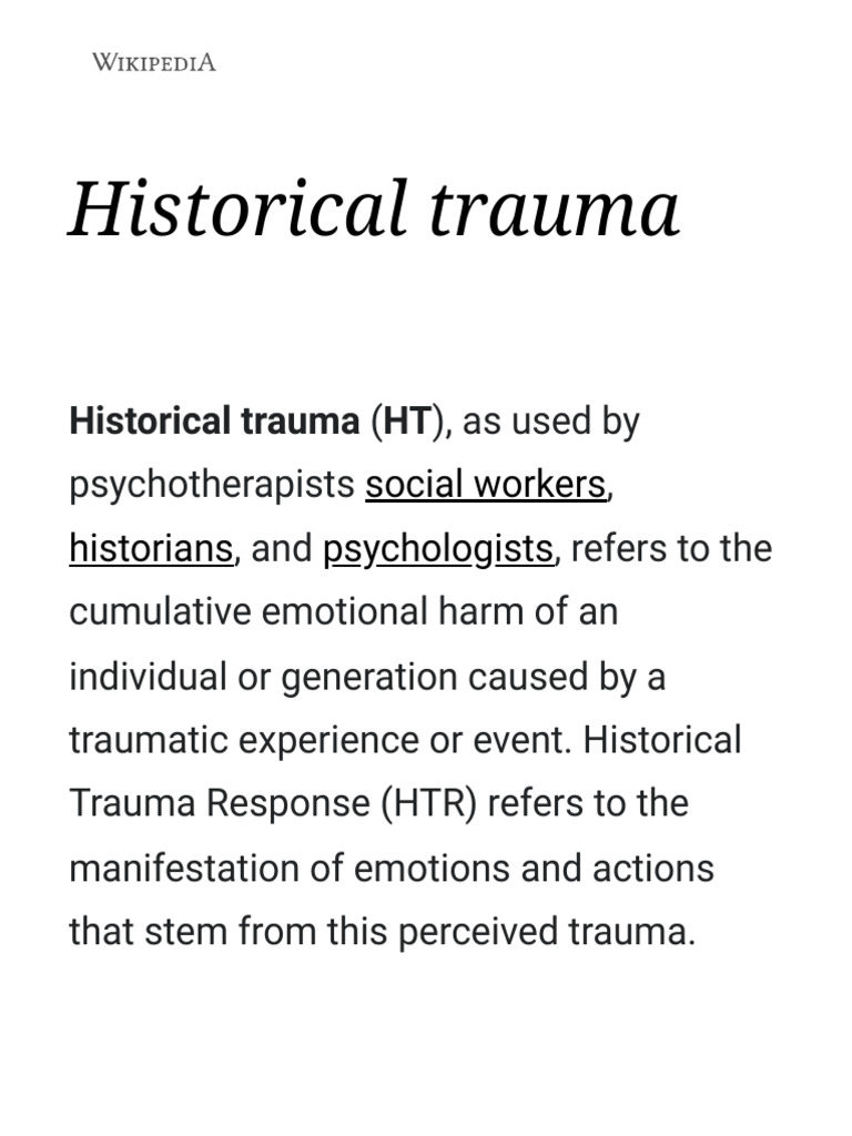 Historical Trauma - Wikipedia | PDF | Behavioural Sciences | Mental Health