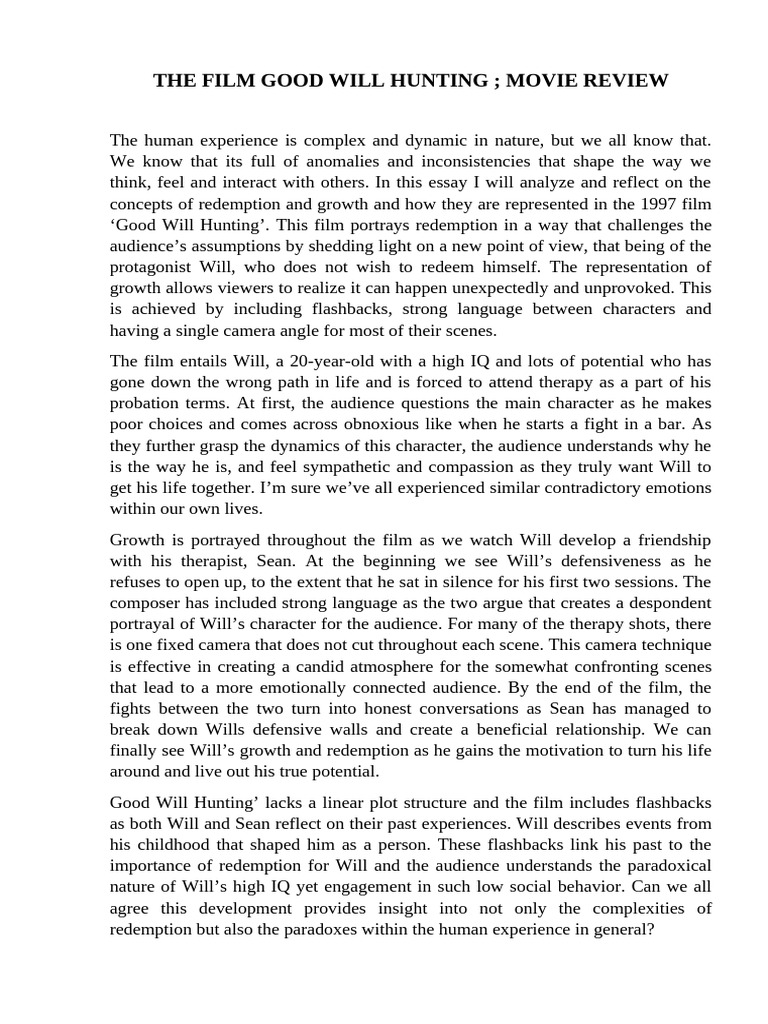 THE FILM GOOD WILL HUNTING Mahmudova | PDF | Psychology